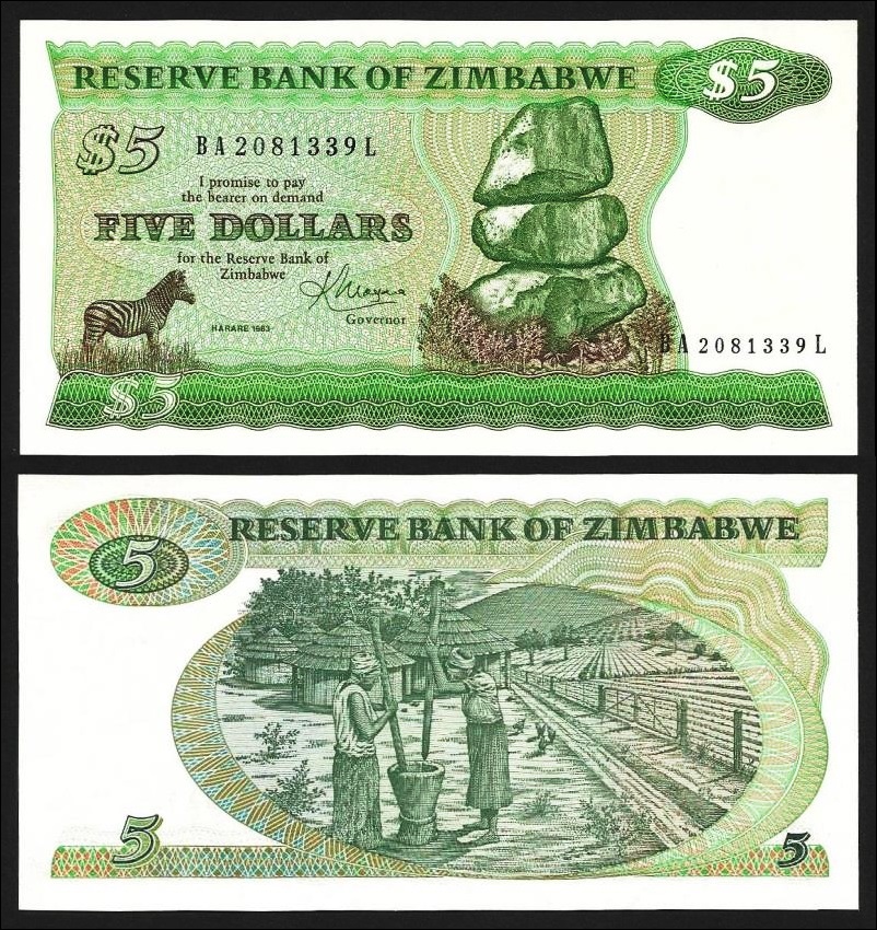ZIMBABUÉ .n002c (ZIMBABWE) - 5 DOLLARS (1983) NOVA… Esc. - Numiscor