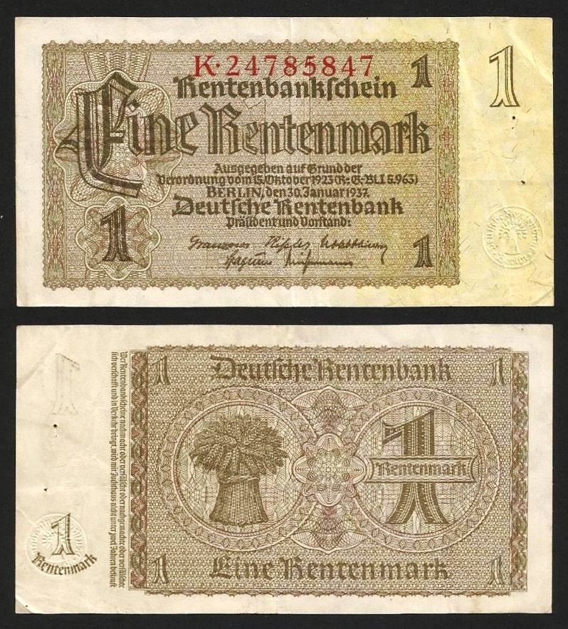 ALEMANHA .n173b-1 (GERMANY) - 1 RENTENMARK (1937) CIRC… Esc. - Numiscor