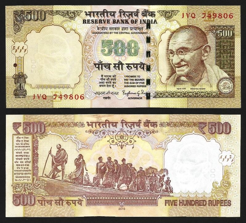 ÍNDIA .n106o - 500 RUPIAS 'Gandhi' (2015) NOVA… Esc. - Numiscor