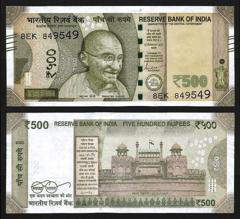 ÍNDIA .n114i-F - 500 RUPIAS 'Gandhi' (2020) NOVA - Numiscor